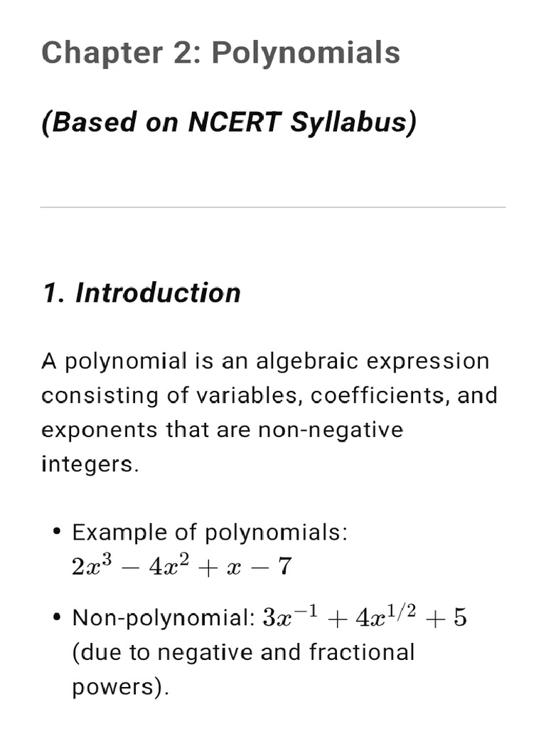 Polynomial Chapter 2 | PDF