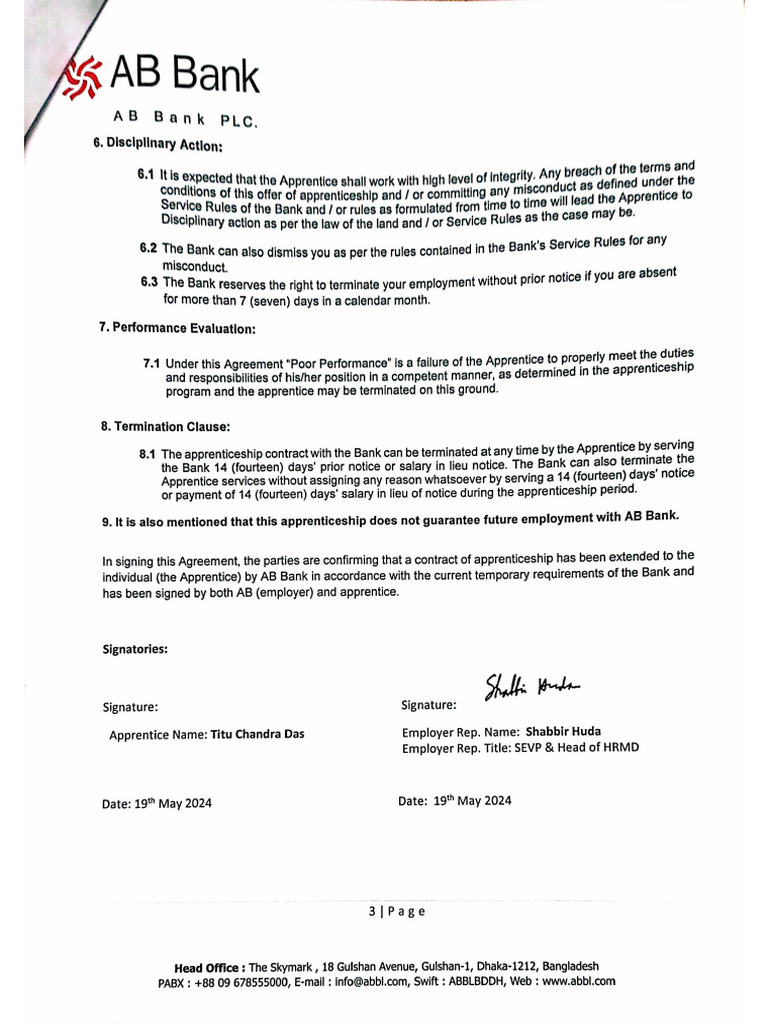 Appointment Letter Ab Bank 03-11-2025 - 3 | PDF