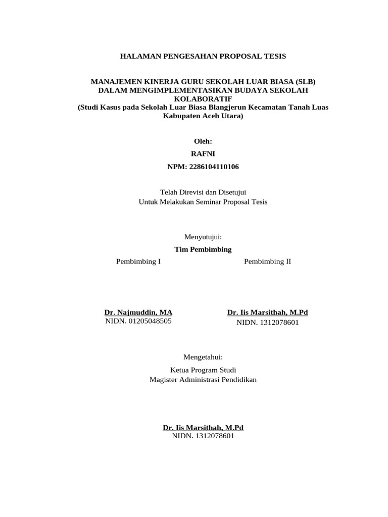 Halaman Pengesahan Proposal Tesis | PDF