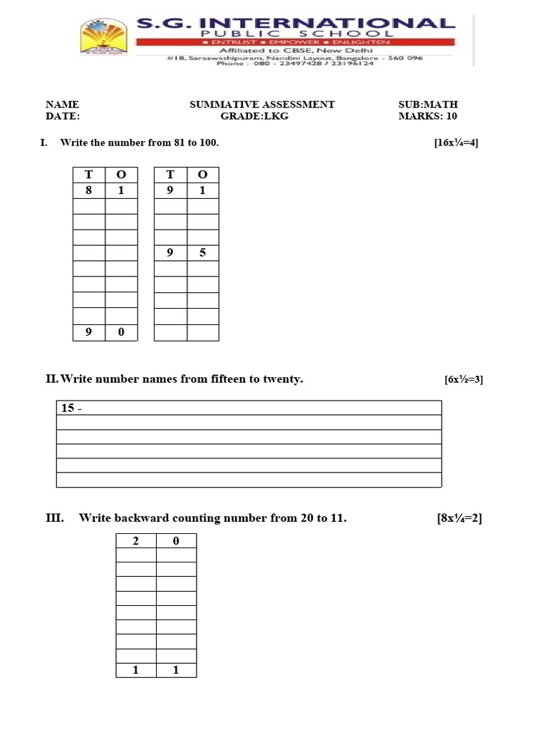 LKG Math Summative Assessment Guide | PDF