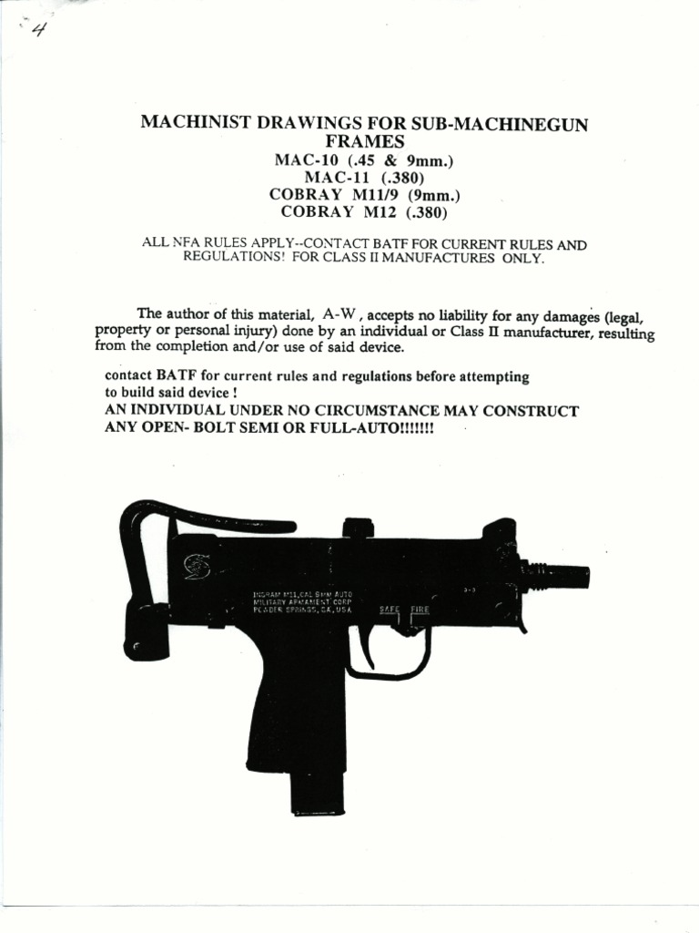 Machinist Drawings For SMG Frames - MAC10, MAC11, Cobray M11-9 ...