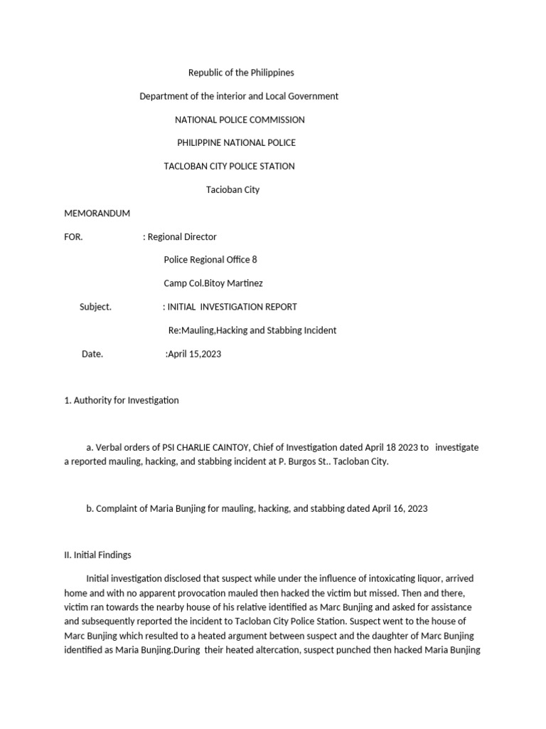 Initial Investigation Report | PDF