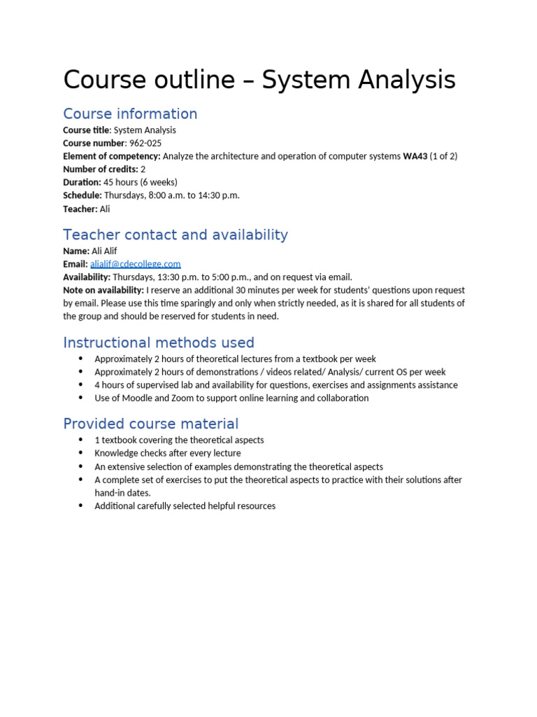 Course Outline - System Analysis | PDF | System | Data