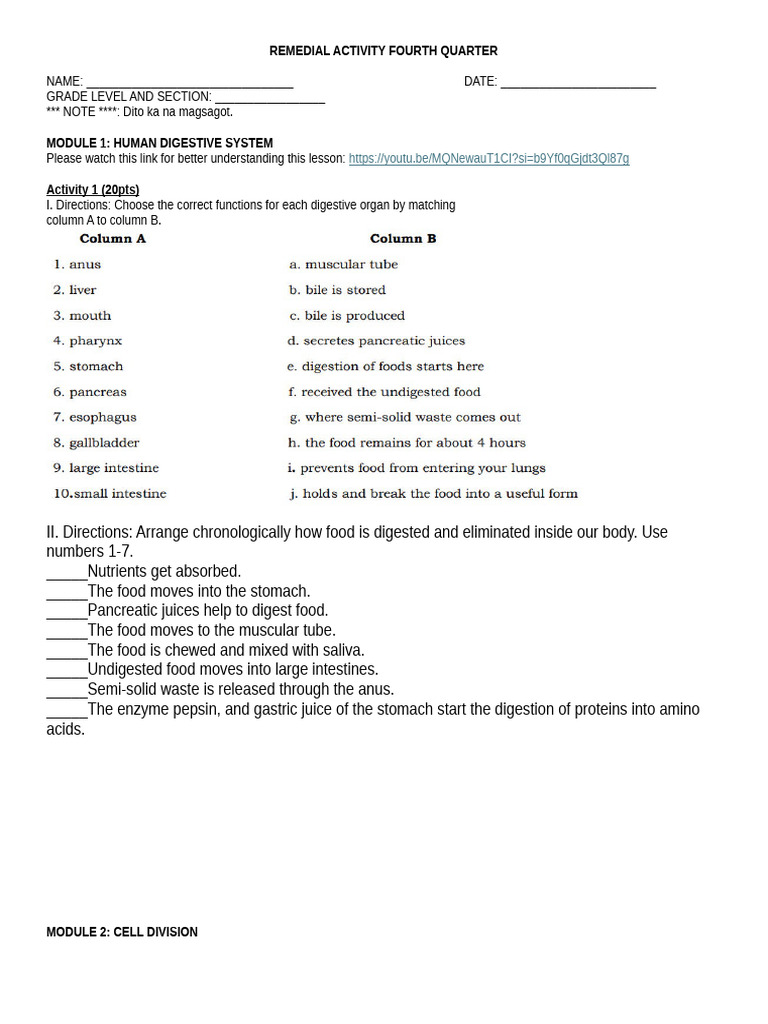 Modular Activity Fourth Quarter | PDF | Dominance (Genetics) | Biology