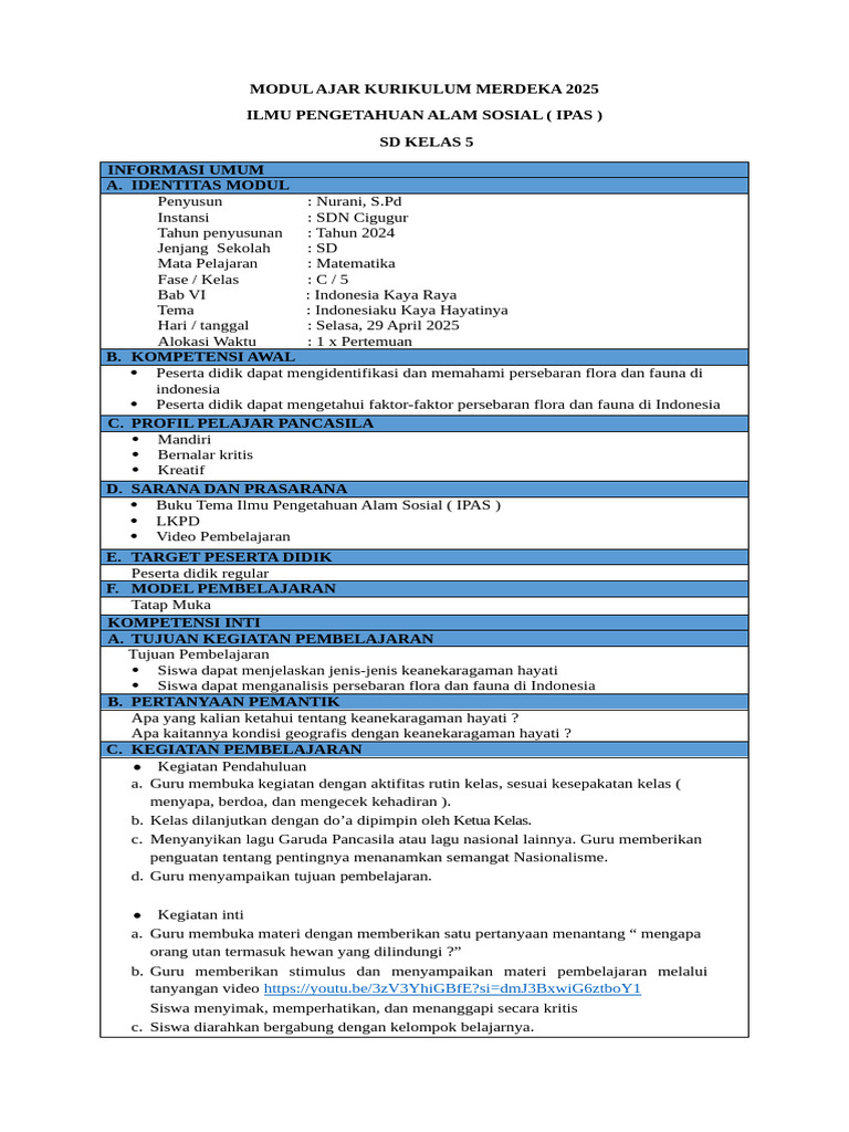 Modul Ajar Ipas 2025 | PDF