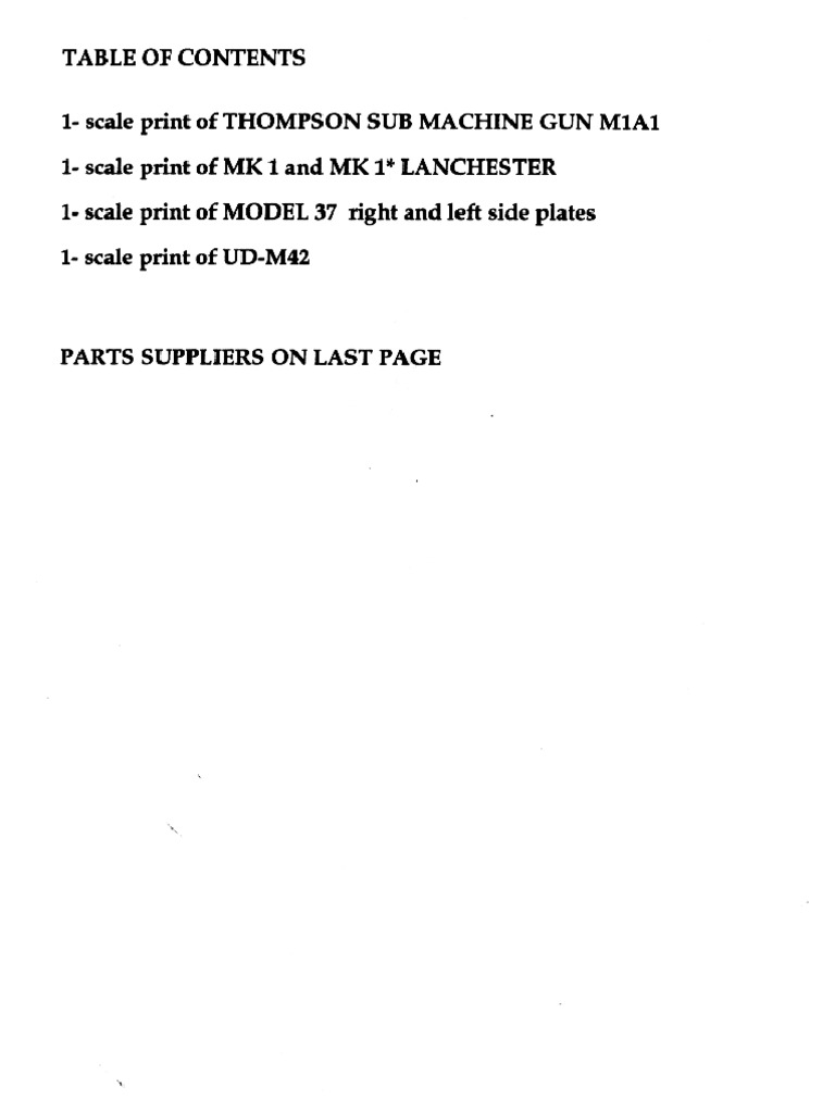 Thompson M1A1, MK1 Lanchester Model 37 SMGS, UD-M42 Pistol - Blueprint ...