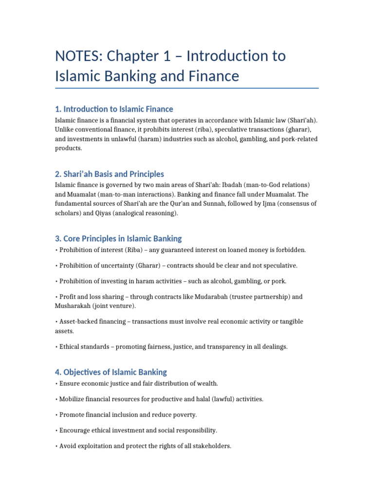 Chapter 1 Notes Islamic Banking And Finance Pdf