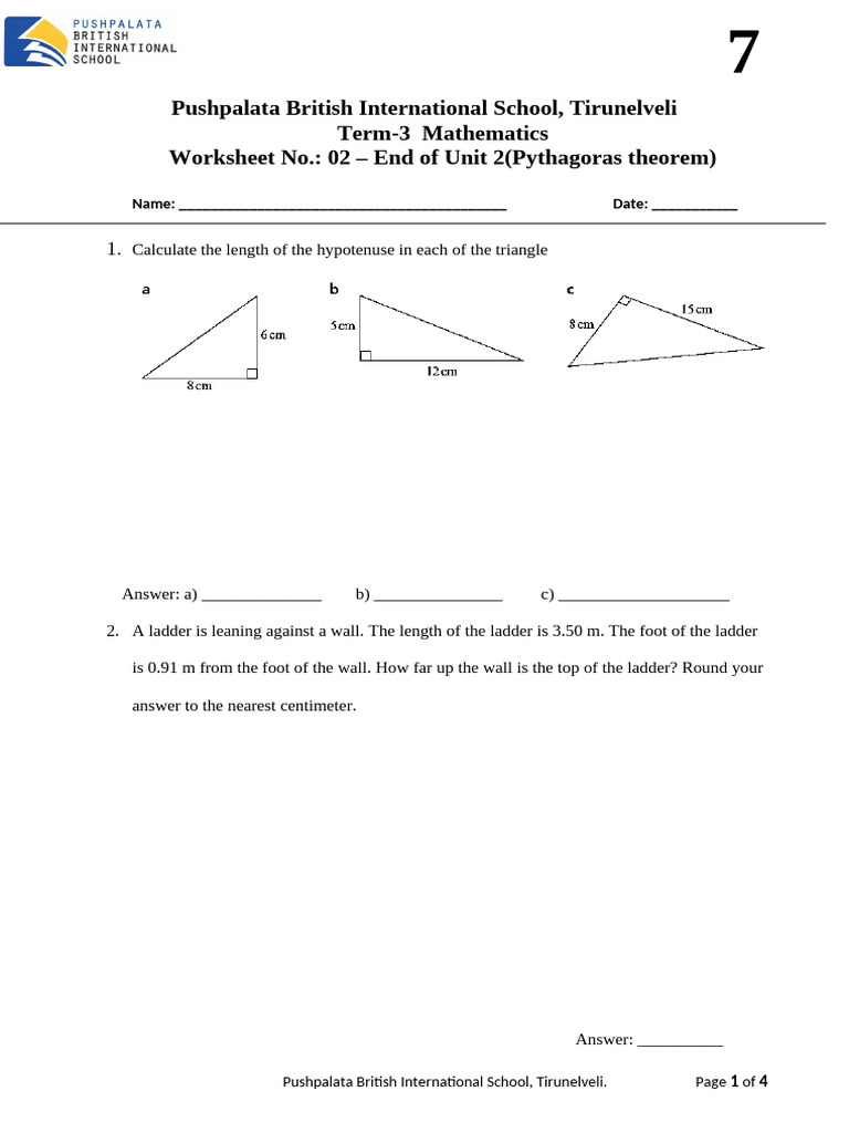 Gr7 T3 MathWS2 Tony 30 (Pythagoras) | PDF | Elementary Geometry ...