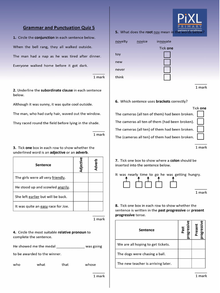 Grammar and Punctuation Quiz 5 | PDF