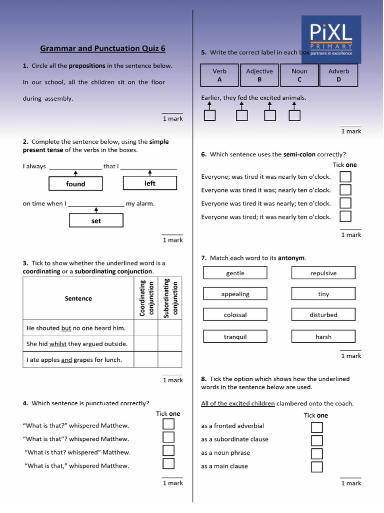 Grammar and Punctuation Quiz 6 | PDF
