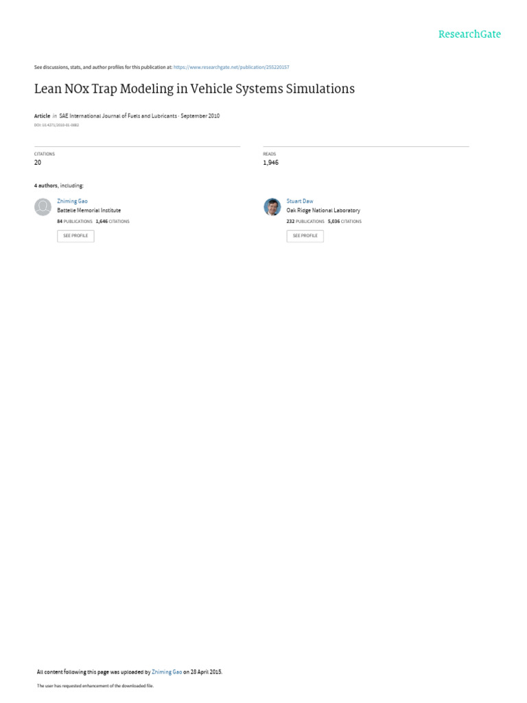 Lean NOx Trap Modeling in Vehicle Systems Simulati | PDF | N Ox ...