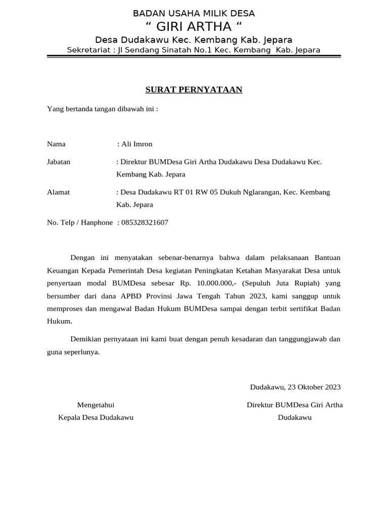 Surat Pernyataan | PDF