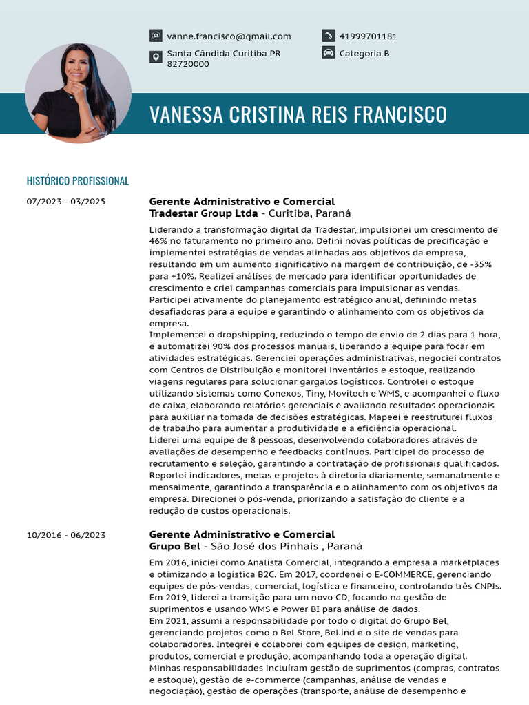 Vanessa Francisco - Currículo Atual | PDF | Logística | E-commerce