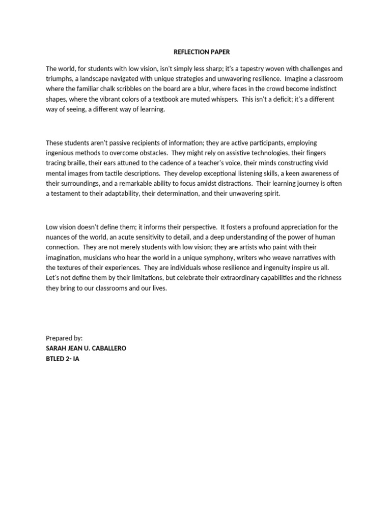 Sarah REFLECTION PAPER-WPS Office | PDF