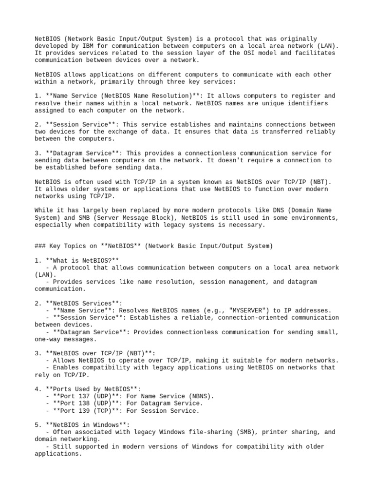 NetBIOS (Network Basic InputOutput | PDF | Network Protocols | Internet Standards