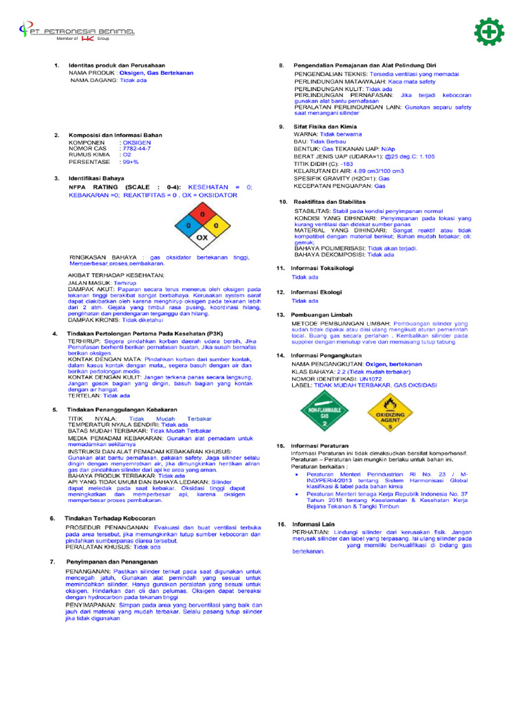 MSDS Oksigen (1) | PDF