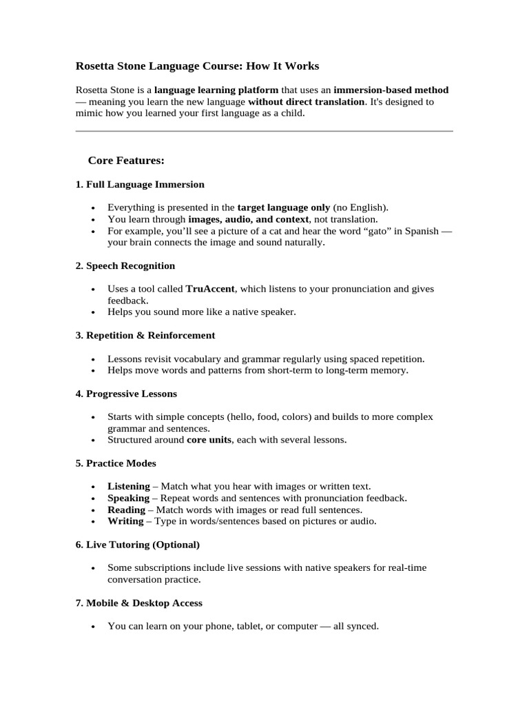 Rosetta Stone Immersion Course (In English) | PDF