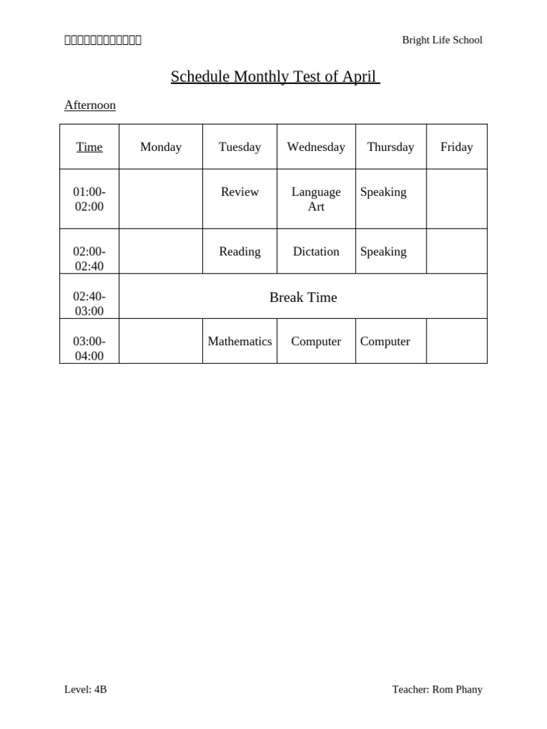 Schedule Monthly Test of April | PDF