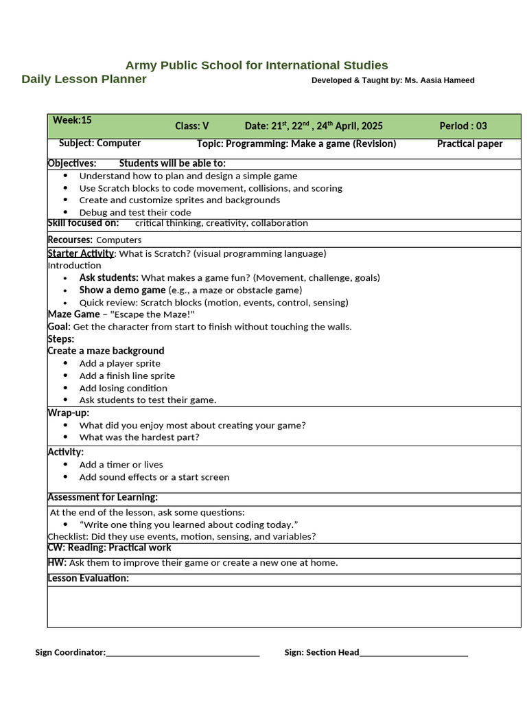 Lesson Planner Grade 5 Week 15 | PDF
