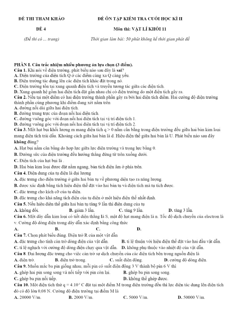 ĐỀ 4 - CK2 LÝ 11 - FORM 2025. | PDF