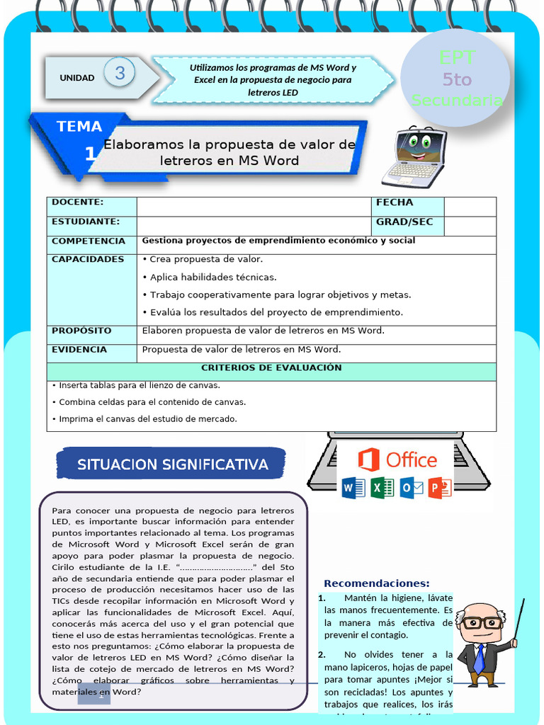 Ficha de Actividad Ept 5°-Semana 1 | PDF | Microsoft Excel | Microsoft