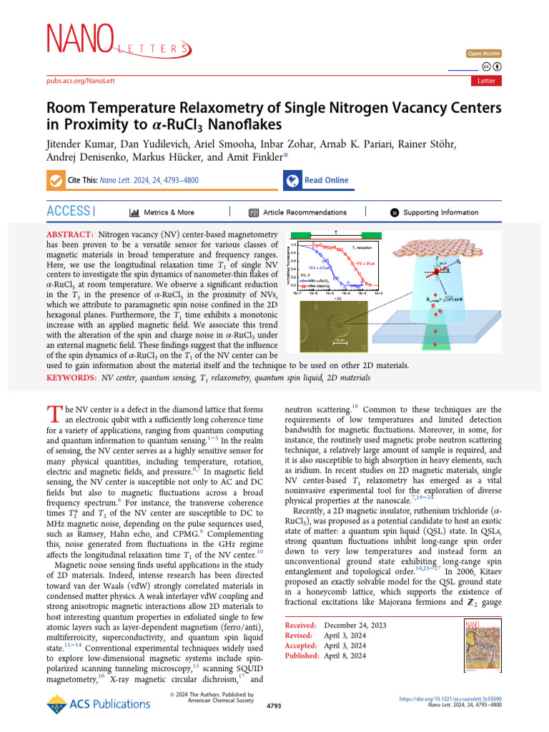 kumar et al 2024 room temperature relaxometry of single nitrogen ...
