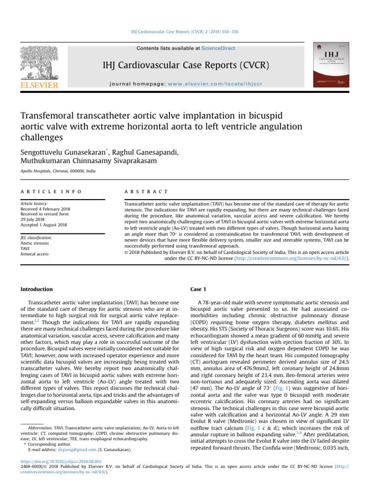 Transfemoral Transcatheter Aortic Valve Implantation in - 2018 - IHJ ...