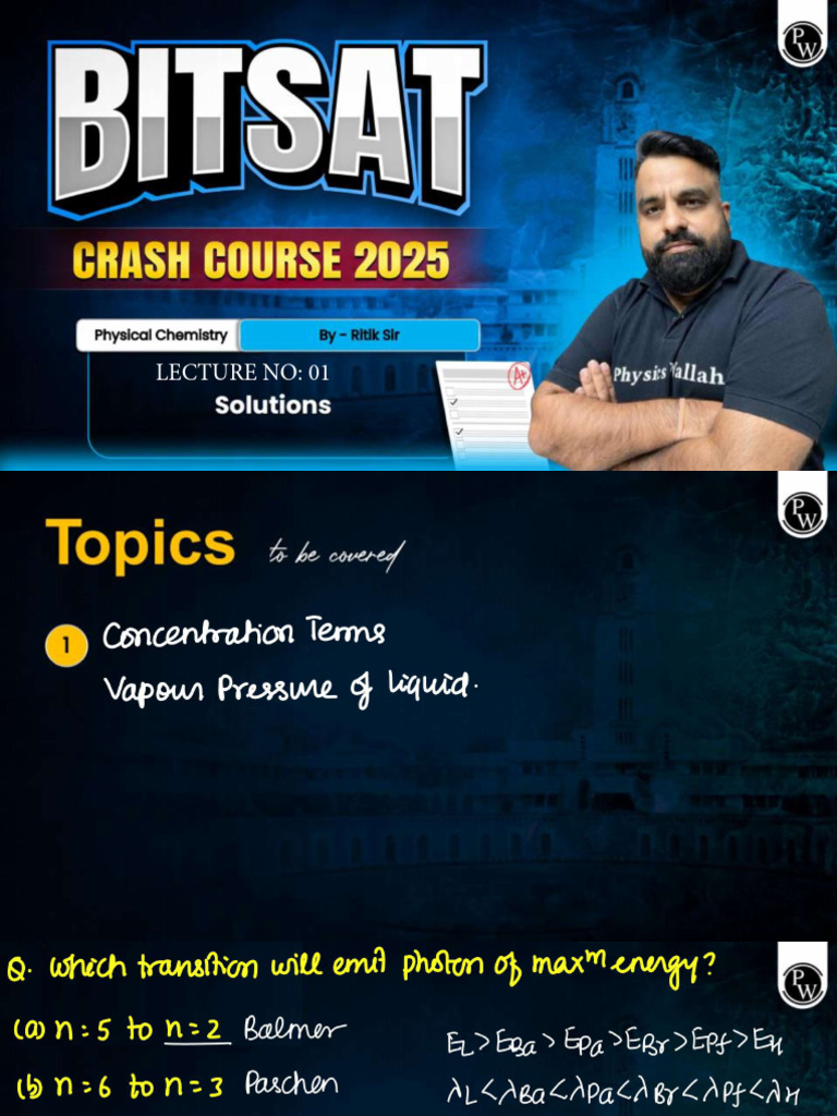 Solutions 01 - Class Notes - BITSAT Crash Course 2025 | PDF