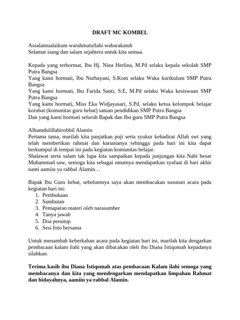 DRAFT MC KOMBEL Agustus 2024 | PDF