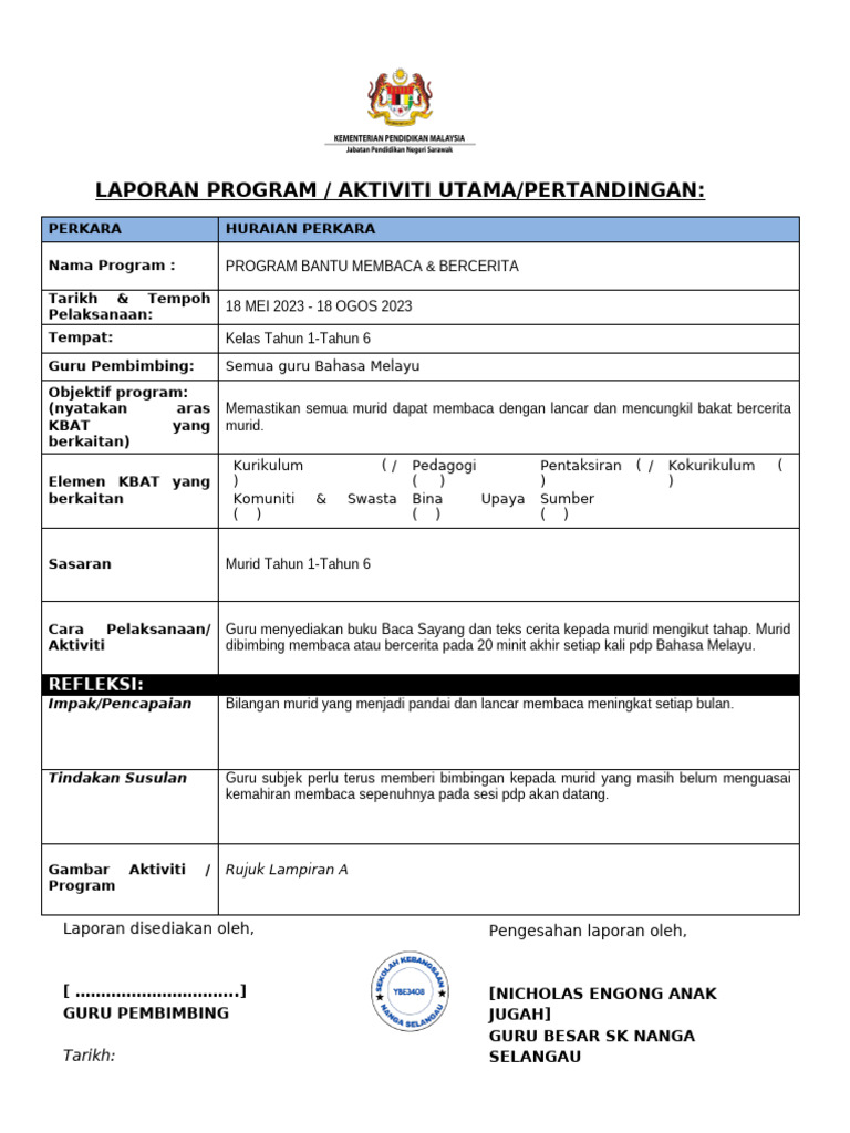 Laporan Program Bantu Membaca 2023 | PDF