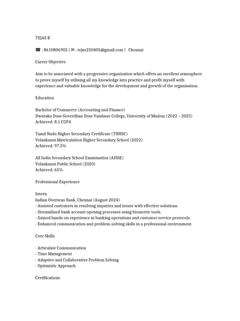 Tejas K Resume | PDF