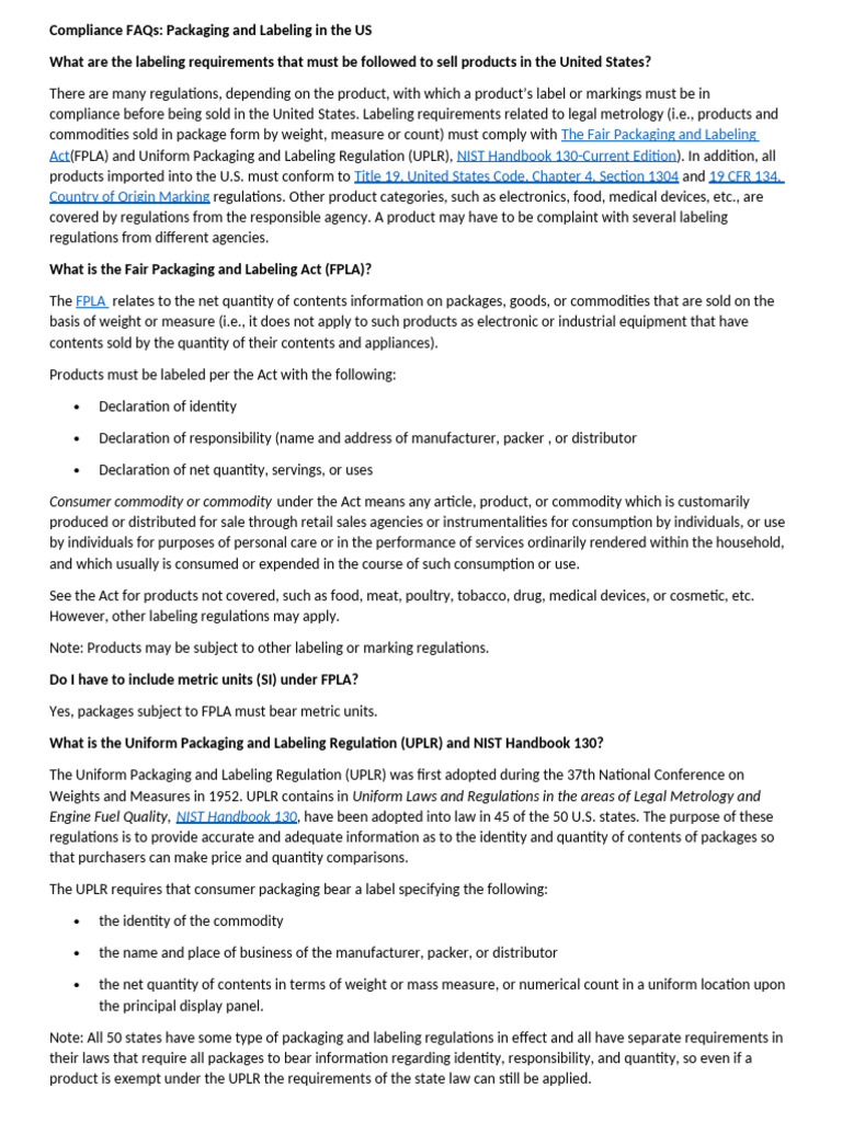 labelingCompliance FAQs | PDF | International System Of Units