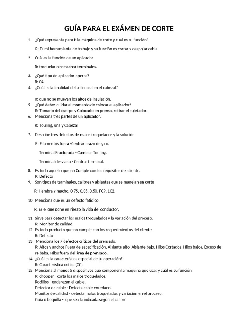Guía para El Exámen de Corte Yazaki | PDF