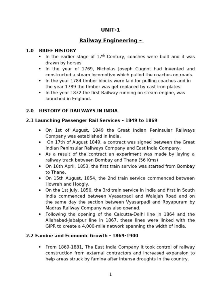Railway Engineering Notes - Unit - 1 | PDF | Rail Transport | Rail ...