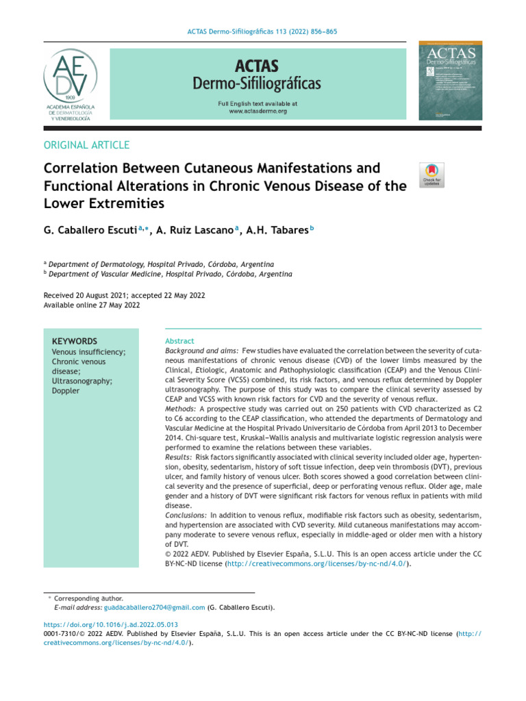 Correlation Between Cutaneous Manifestations and Functiona - 2022 ...