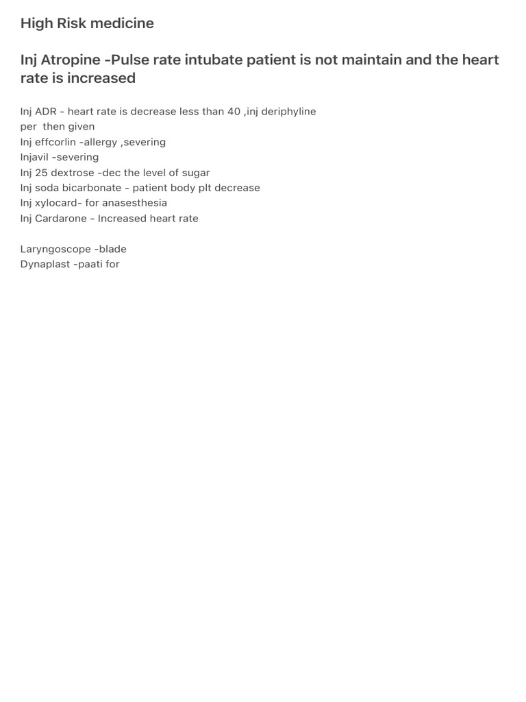 High Risk Medicine: Emergency Injections Guide | PDF