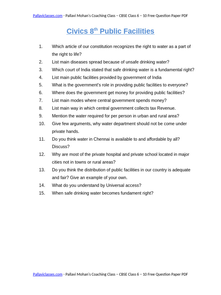 Civics 8th Public Facilities | PDF