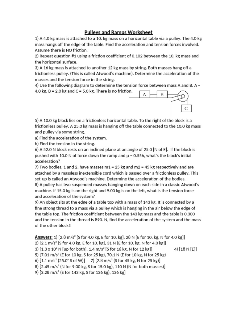 Ramps and Pulleys Questions | PDF | Force | Tension (Physics)