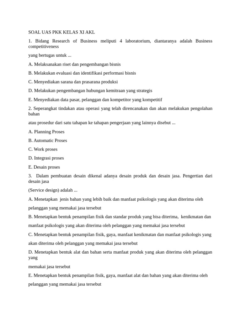 Soal UAS PKK Kelas 11 AKL | PDF