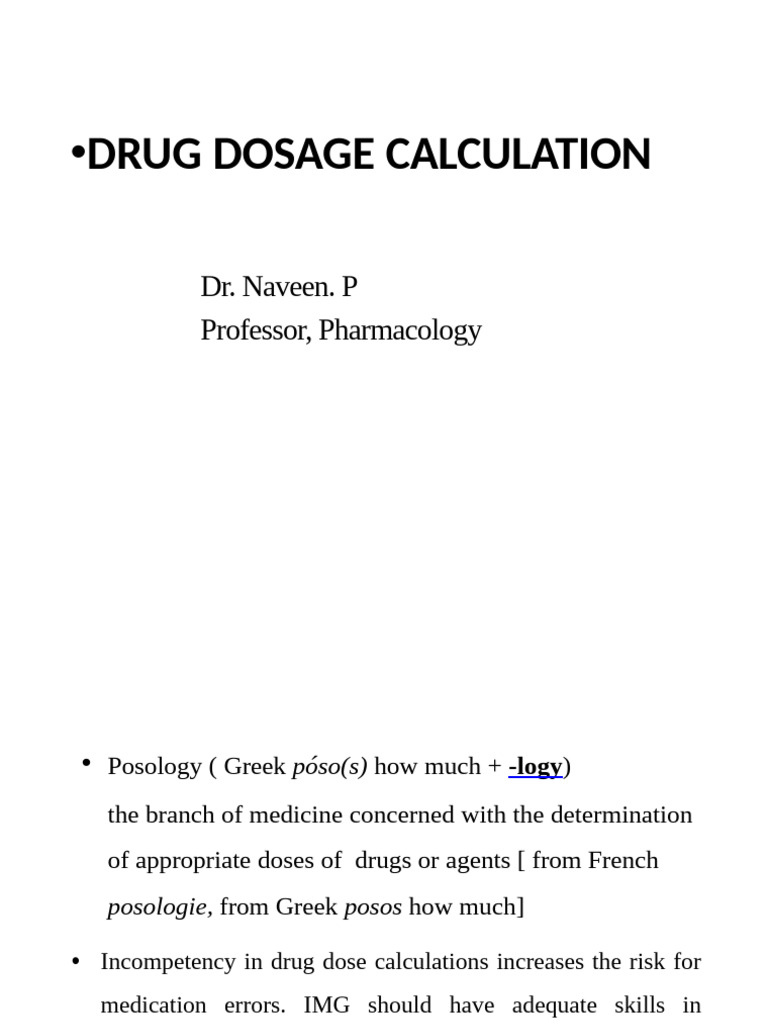 Drug Dosage Calculation | PDF | Intravenous Therapy | Saline (Medicine)