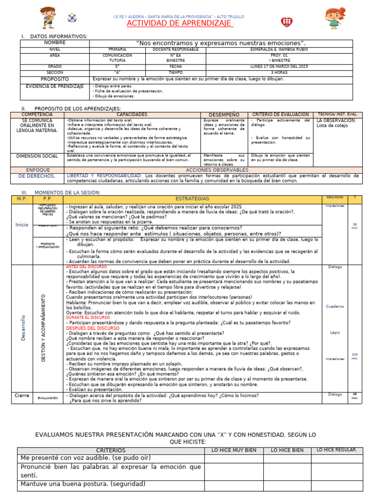 Sesión 17 de Marzo - Comu Expr - Tutoría | PDF | Las emociones | Sicología