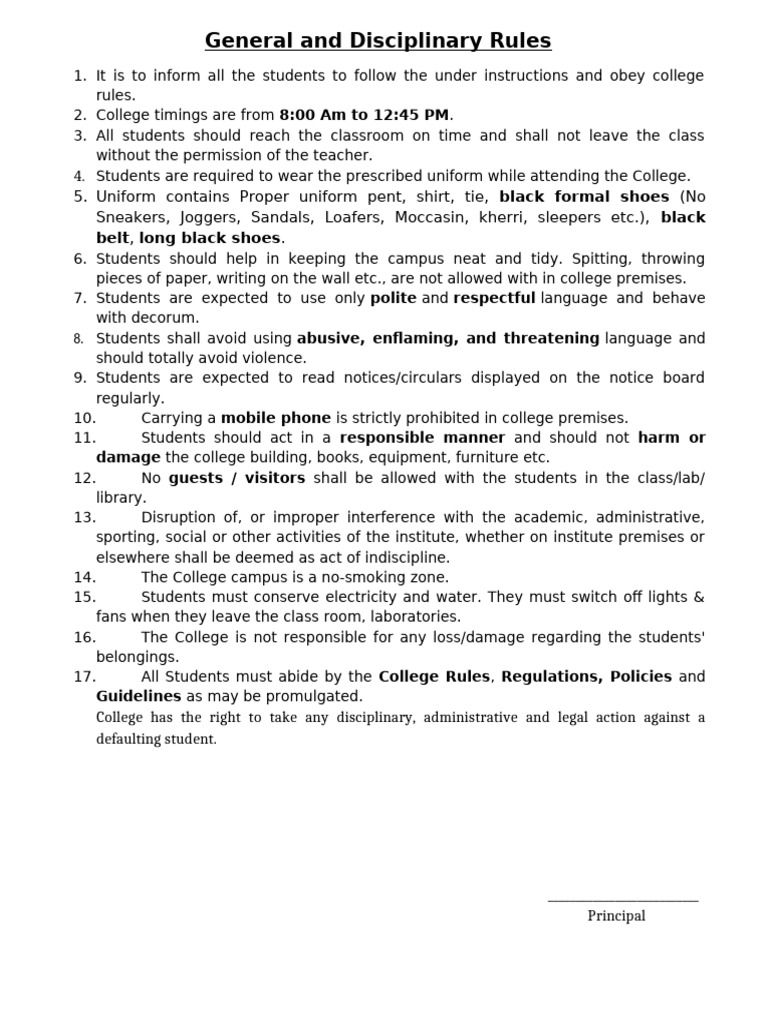 General and Disciplinary Rules | PDF