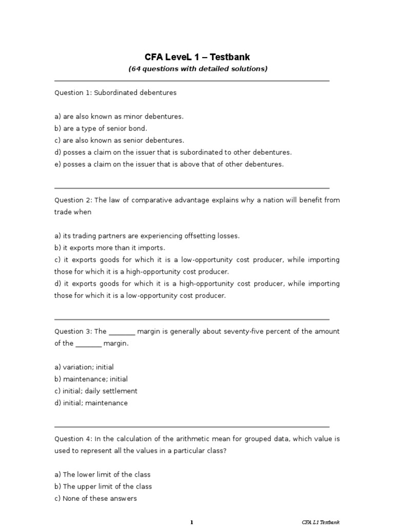 Cfa Level 1 - Testbank: (64 Questions With Detailed Solutions ...