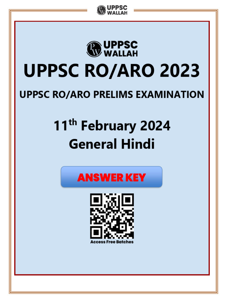 UPPSC RO ARO Answer Key Paper 2 2024 PDF | PDF