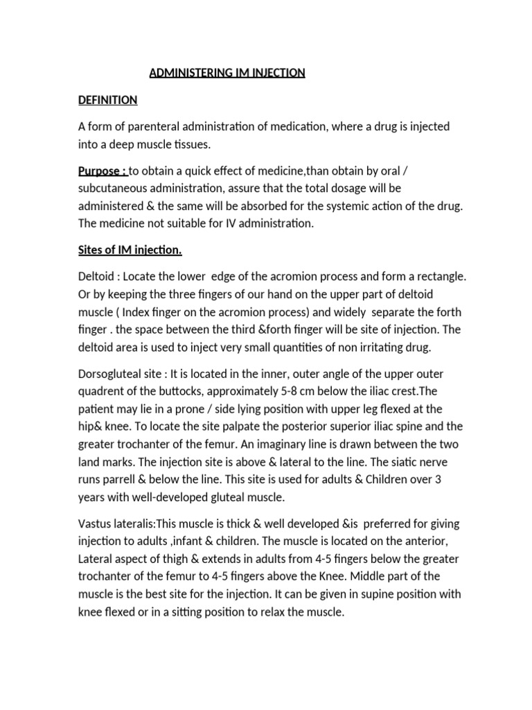 Administering Im Injection | PDF | Injection (Medicine ...