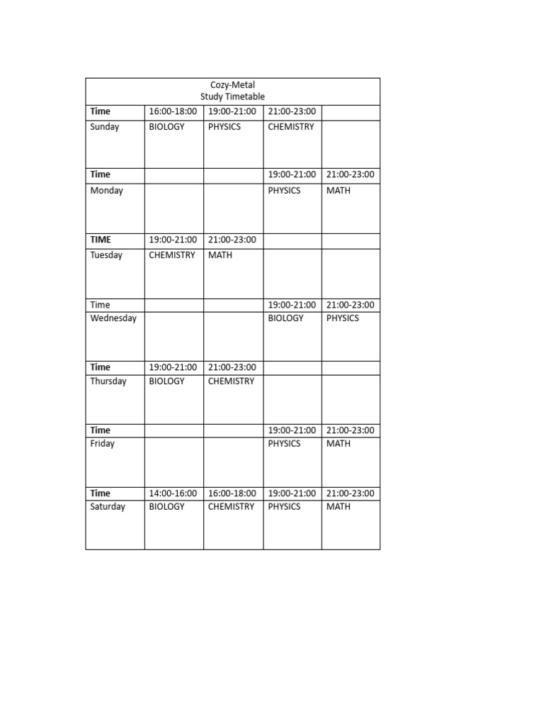 Study Timetable | PDF