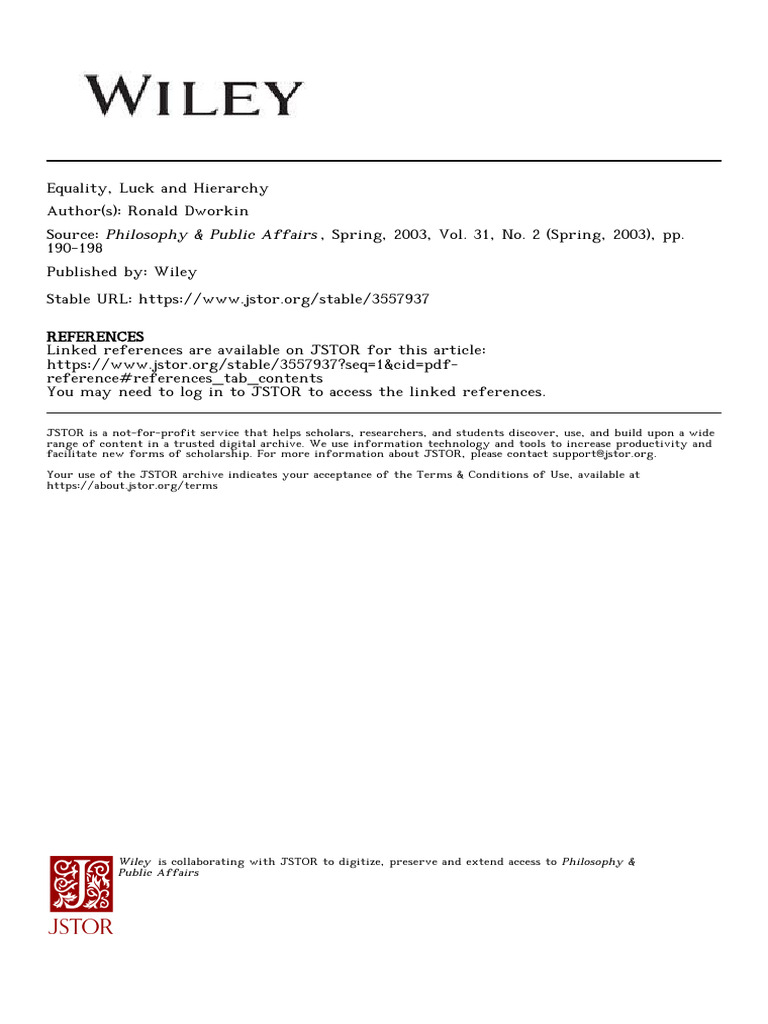 Dworkin on Equality and Luck Egalitarianism | PDF | Egalitarianism ...