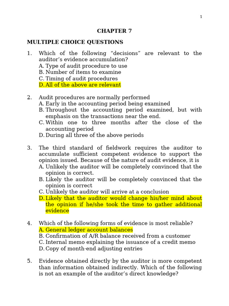 CHAP 7. Audit Evidence | PDF | Audit | Internal Control