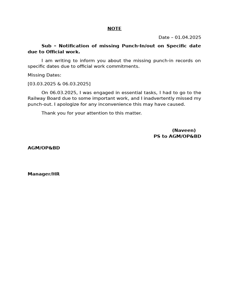 Missing Punch Notification to HR | PDF
