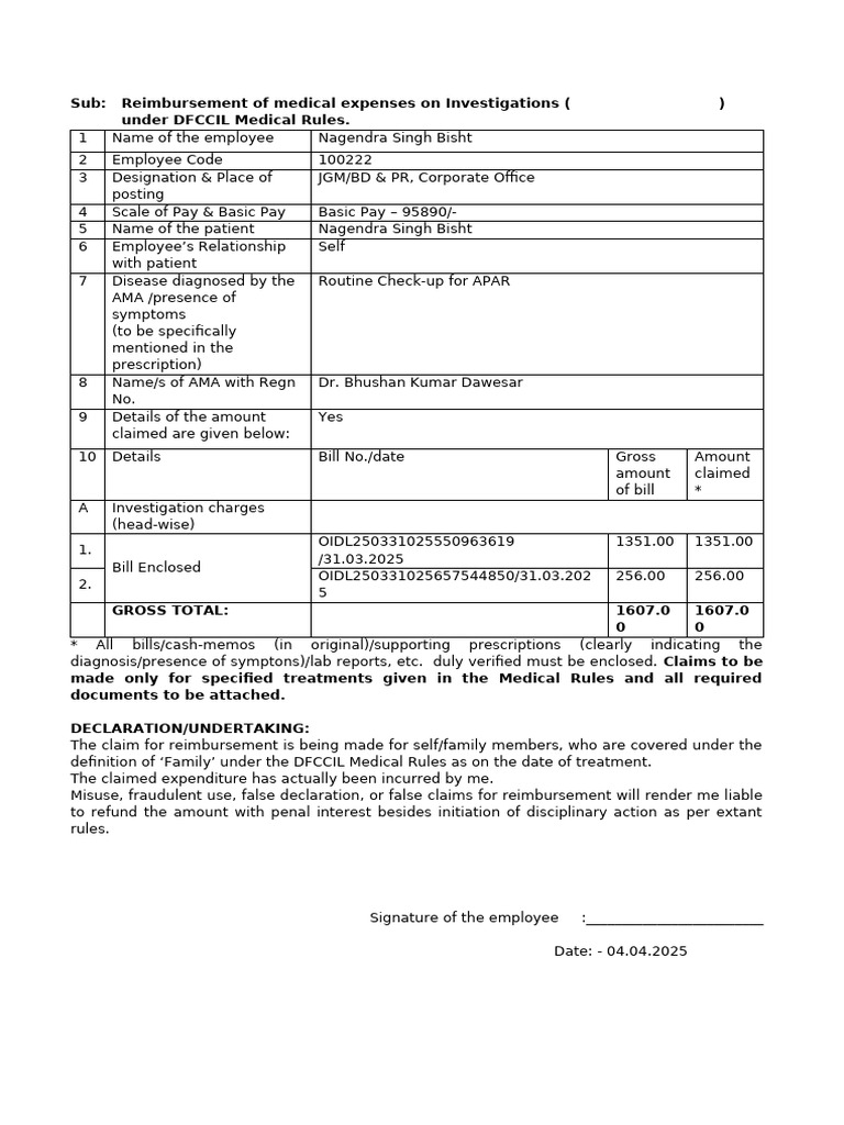 Medical Expense Reimbursement Claims | PDF | Medical Diagnosis ...